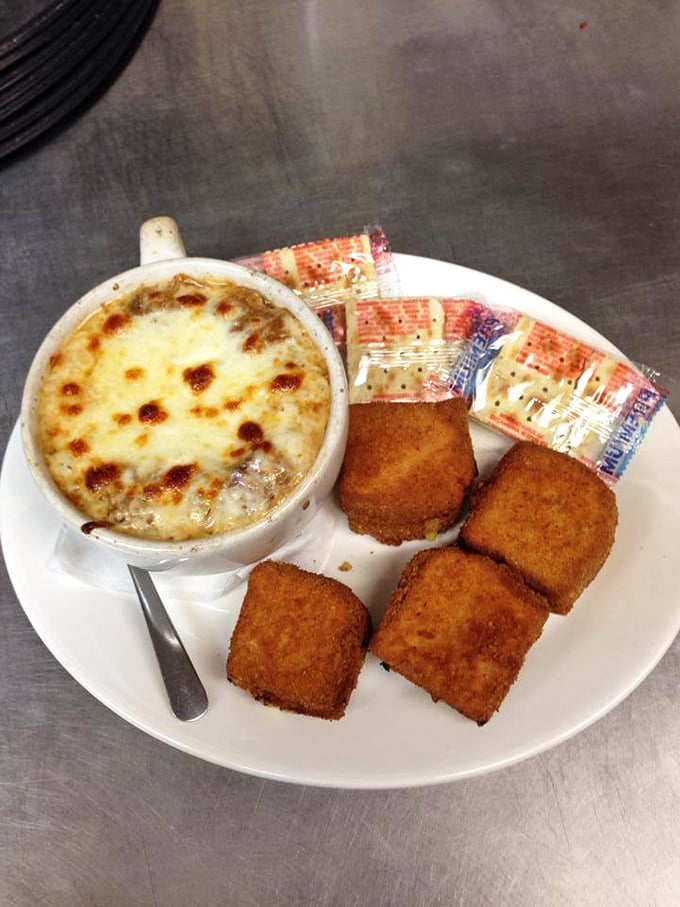 Cheese lovers, rejoice! This French onion soup is wearing a golden crown fit for royalty.