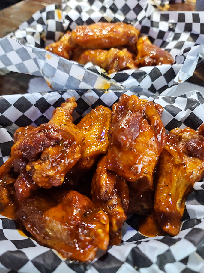 These wings aren't just sauced&mdash;they're baptized. The checkered paper basket barely contains the glory of what might be Virginia's most authentic Buffalo experience.