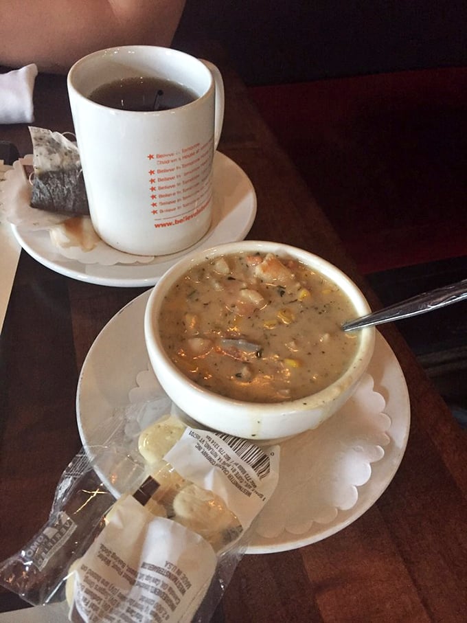 The dynamic duo of comfort: A steaming bowl of clam chowder paired with a hot cuppa &ndash; it's like a warm hug for your taste buds.