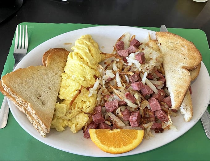 Corned beef hash that doesn't whisper, it announces itself&mdash;chunks of meat and crispy potatoes playing the breakfast equivalent of a Springsteen anthem.