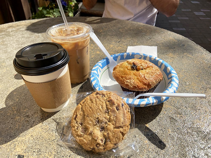 Coffee, cookies, and muffins, oh my! This spread looks like it could fuel an entire season of The Great British Bake Off.