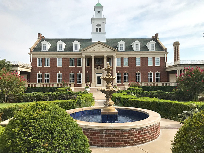 "Dominion House: Where Southern Charm Meets Architectural Splendor" With its stately columns and manicured gardens, this mansion is giving serious "Gone with the Wind" vibes – Oklahoma style!