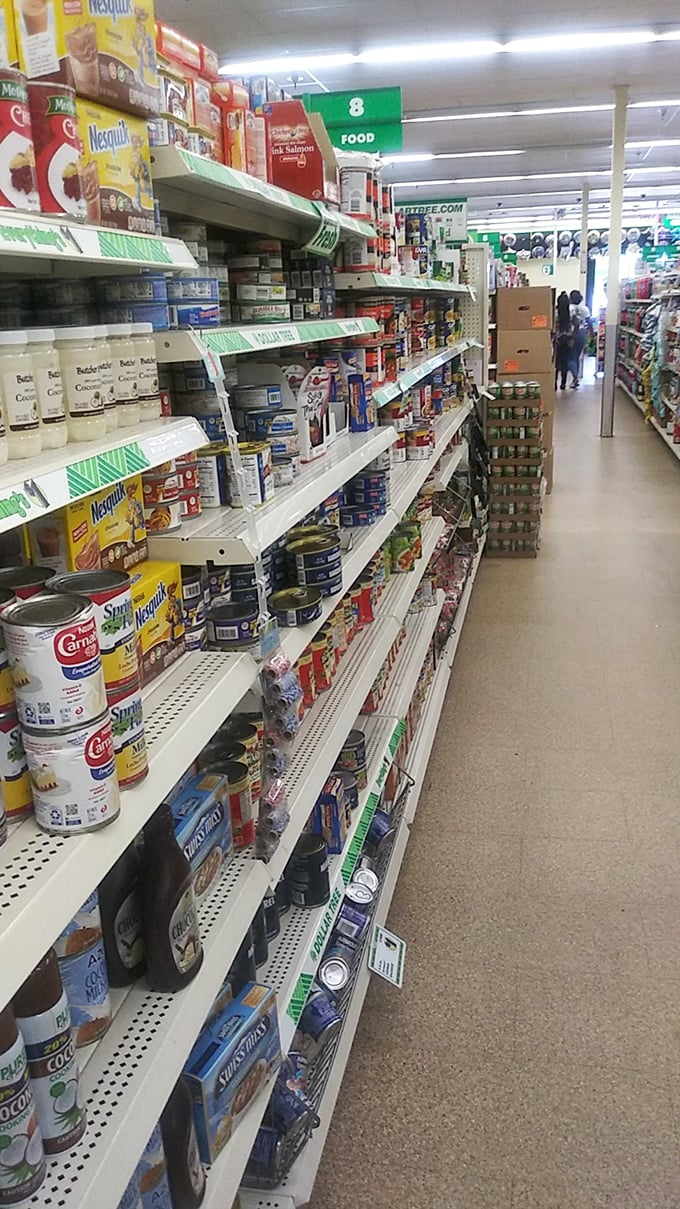 Aisle 8: Where culinary adventures begin and end. From "Almost Cheese" to name-brand cereals, it's a United Nations of munchies waiting to happen.