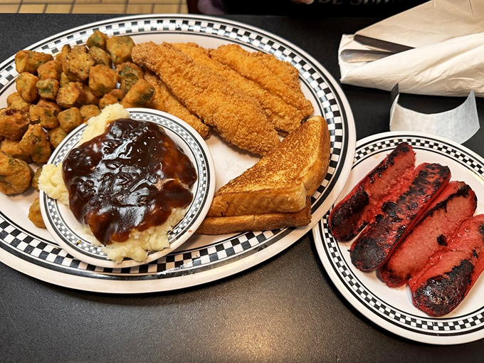 Golden-brown perfection! This fried catfish platter is so crispy, it could audition for a potato chip commercial.