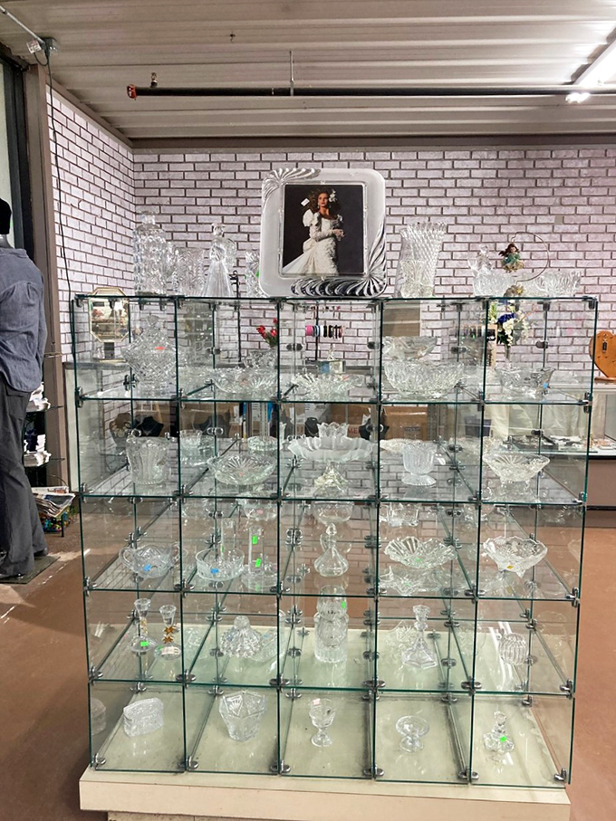 Crystal clear memories in the making! This glassware display is like a time machine, each piece telling tales of dinner parties past.