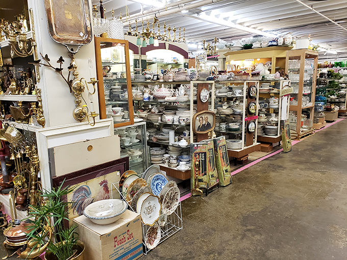 Dish-cover history! These shelves are a ceramic time capsule, perfect for your next "Downton Abbey" themed dinner party.