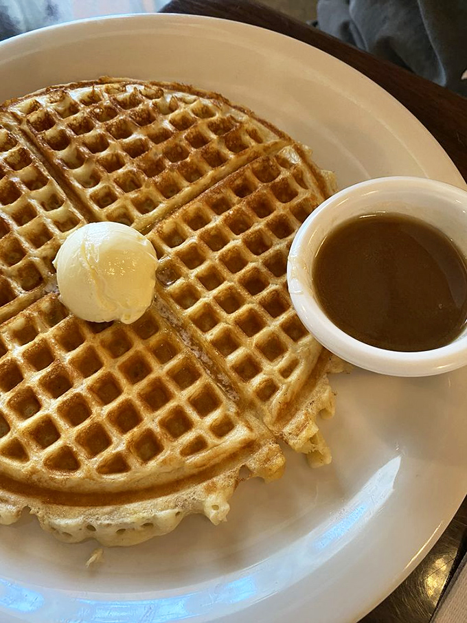 Golden perfection on a plate! This malted waffle is so crisp, it could audition for a supporting role in "The Breakfast Club."