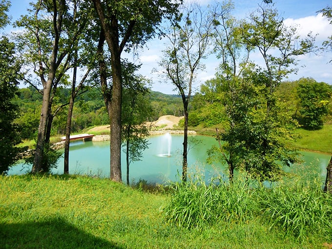 Nature's own bourbon barrel! This serene lake reflects Kentucky's beauty better than a mirror after a few glasses of the local spirit.