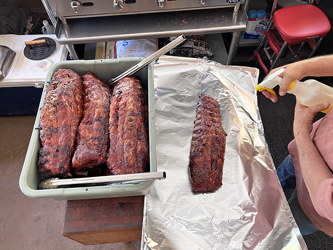 Behind the scenes, where the magic happens. These ribs look ready to star in their own Food Network special!