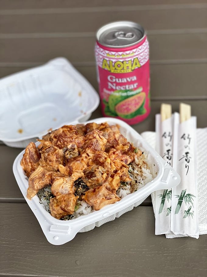 Holy moly, spicy ahi! This bowl is a flavor explosion waiting to happen, with a kick that'll make your hula skirt spin.