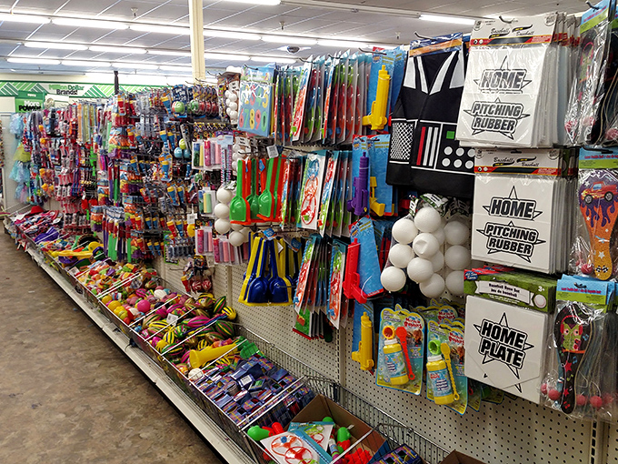 Toys galore! From plastic pi&ntilde;atas to bouncy balls, this aisle is like Willy Wonka's factory for the thrifty kid in all of us.