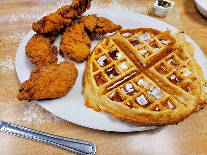 The ultimate breakfast of champions! Golden waffles and crispy fried chicken join forces in a dish that's part comfort food, part edible work of art.