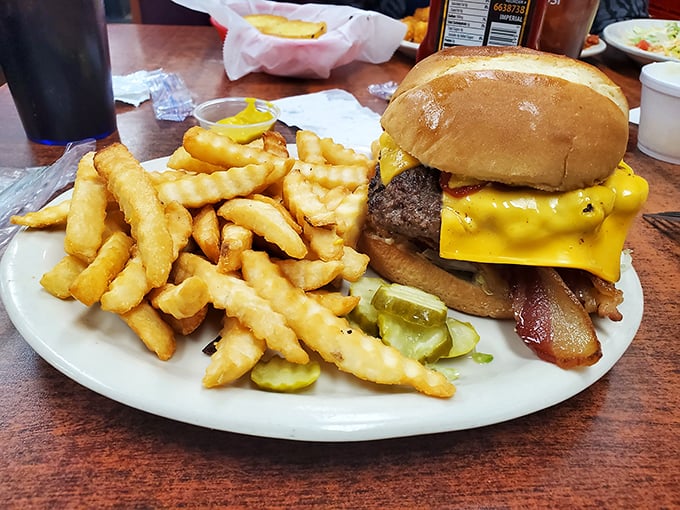 Holy moly, that's a burger! This bacon cheeseburger is stacked higher than my hopes for fitting into last year's jeans.