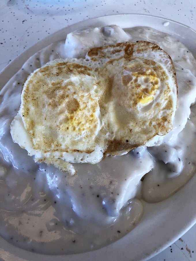Biscuits and gravy: The breakfast of champions... and anyone who's ever wanted to hug their plate. These eggs are just along for the ride!