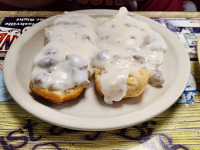 Biscuits and gravy: The Batman and Robin of Southern breakfast. These fluffy clouds smothered in creamy goodness are kryptonite to any diet.