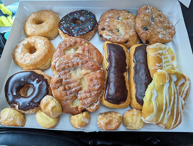 Behold, the breakfast of champions! This box of donuts is like a greatest hits album for your mouth &ndash; every track's a winner.