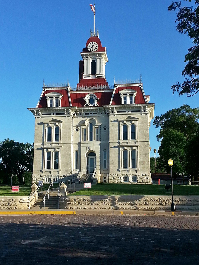 Up close, the courthouse's French Renaissance details reveal themselves&mdash;a building that would look at home in Paris somehow feels perfectly at place in the Kansas prairie.