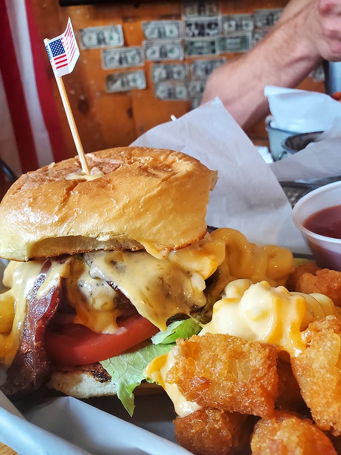 Old Glory meets new flavors in this all-American masterpiece. It's not just a cheeseburger; it's edible patriotism with a side of freedom fries.