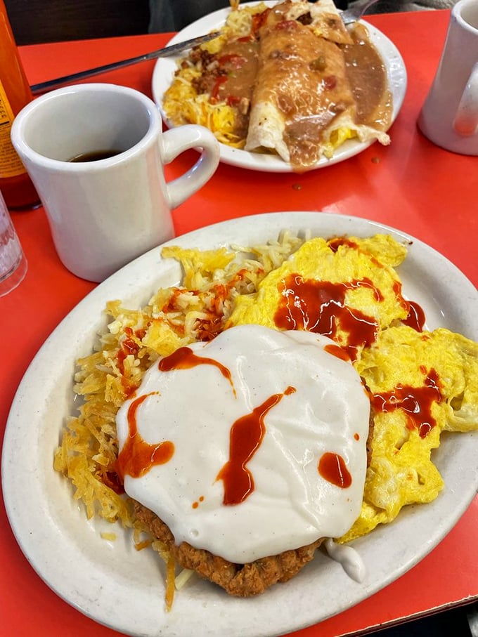 Holy crispy goodness, Batman! This chicken fried steak is so golden and crunchy, it could be Colorado's newest extreme sport.