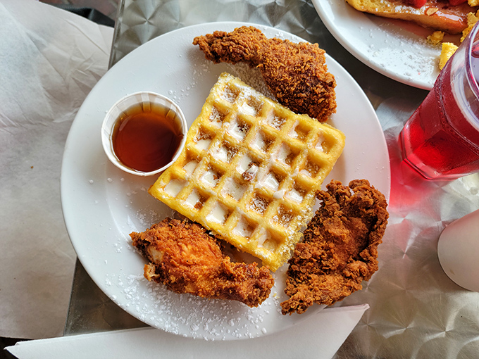 Holy crispy crunch, Batman! This chicken and waffle combo is the superhero duo your taste buds have been waiting for. No cape required, just a hearty appetite.