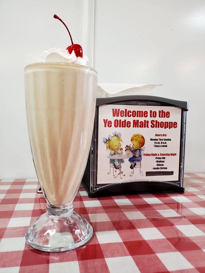 Behold, the chocolate malt in all its glory! Topped with a cherry so perfect, it could star in its own still-life painting. Resistance is futile.