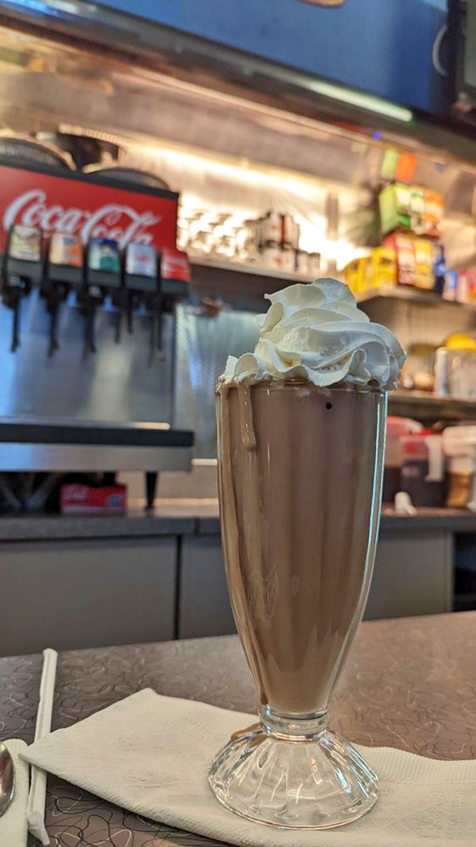 Behold, the chocolate shake of your dreams! This creamy concoction is so thick, it's practically standing at attention. Straw strength training recommended.