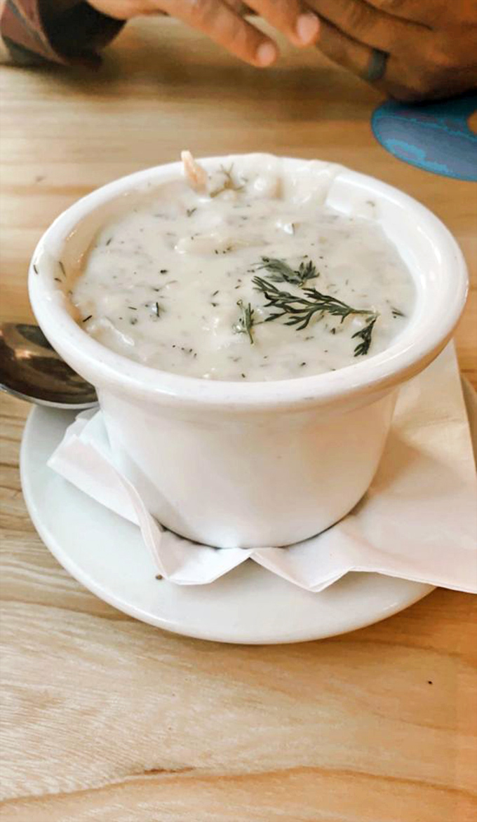 Behold, the star of the show! This clam chowder is so good, it could make a mermaid trade her tail for legs just to get a bowl.