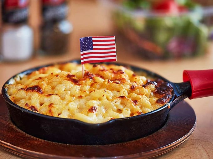 Old Glory meets melty glory! This All-American mac is so patriotic, it'll have you pledging allegiance to cheese.