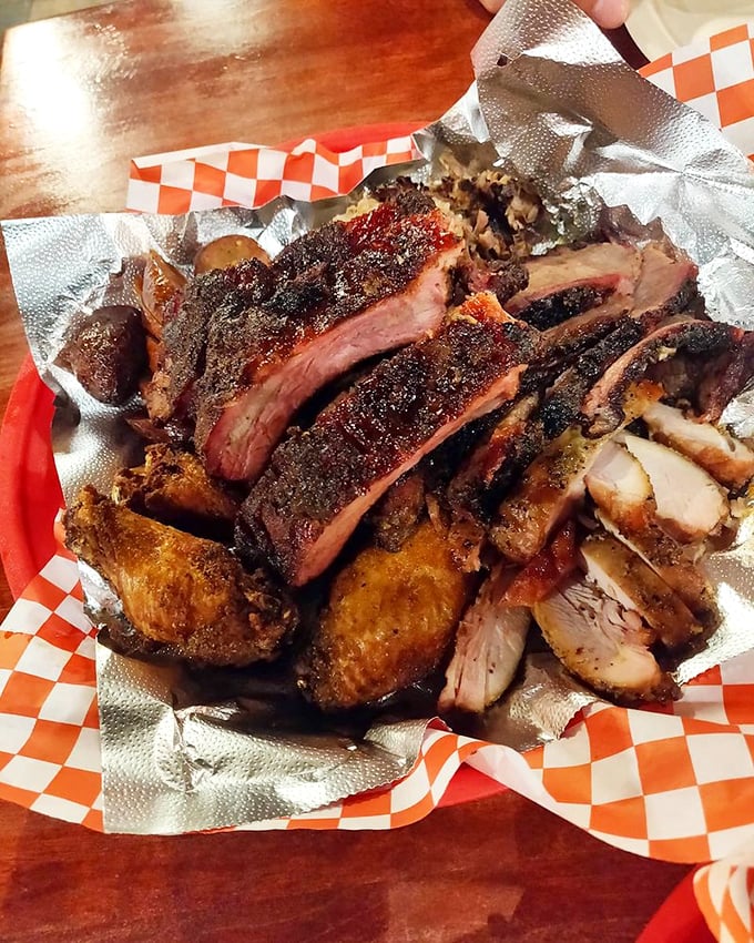 "The carnivore's dream team!" This platter is the Avengers of barbecue - a superhero ensemble of ribs, chicken, and brisket that'll save you from hunger and boring meals.