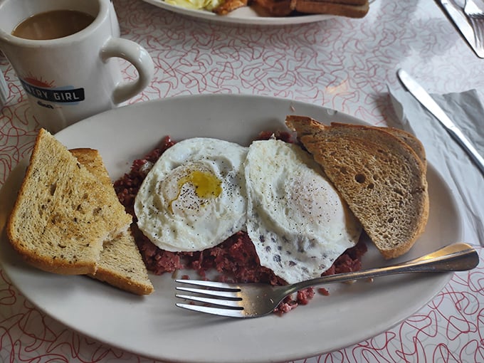 Corned beef hash with perfectly fried eggs&mdash;the kind of breakfast that makes you understand why people write songs about Vermont mornings.