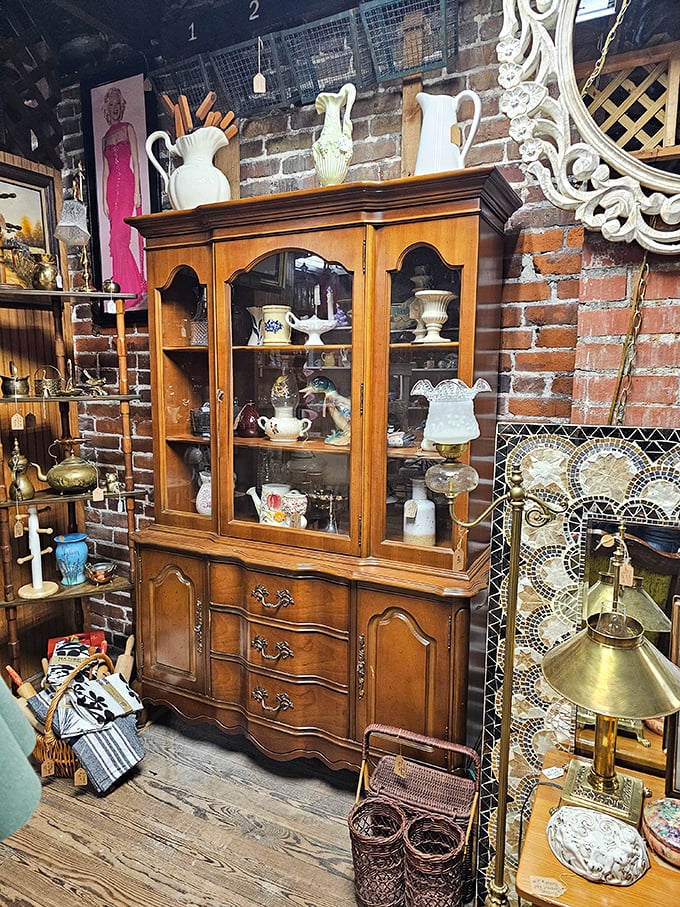 China cabinet or time capsule? This wooden wonder holds more stories than your favorite Netflix series.