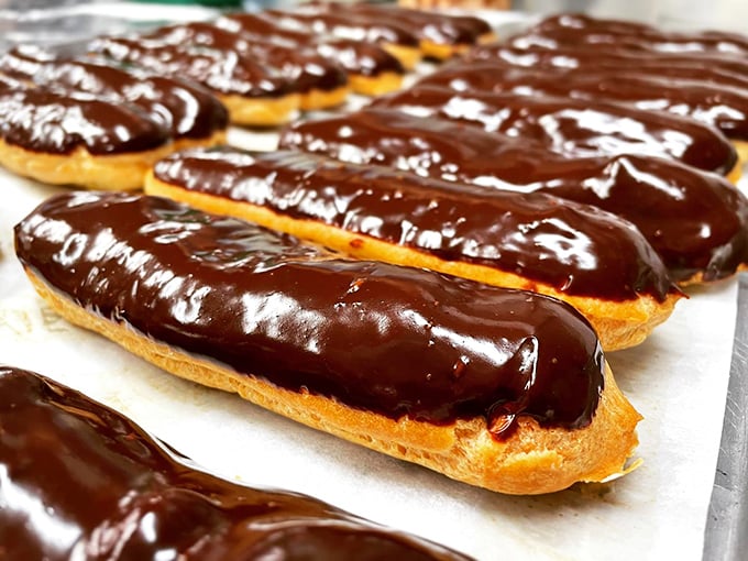 Chocolate eclairs so glossy, you could check your reflection. These are the little black dress of desserts &ndash; always in style.