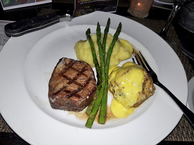 Behold, the holy trinity of steak night: a perfectly grilled filet, creamy mashed potatoes, and asparagus standing at attention.