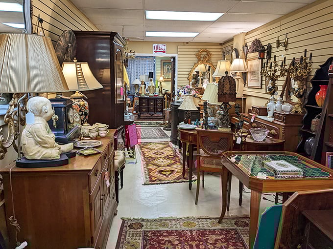 "Mid-century marvelous!" This furniture display is so stylish, Don Draper might pop out from behind that sleek sofa and offer you an Old Fashioned.