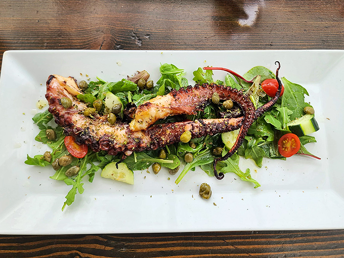 Octopus garden on a plate! This grilled tentacle tango is so tender, it might just convince you to grow a few extra arms.