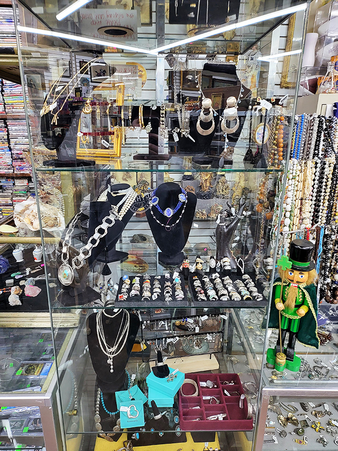 Baubles and bling from every era! This glittering display could turn anyone into a temporary Liz Taylor or Liberace.