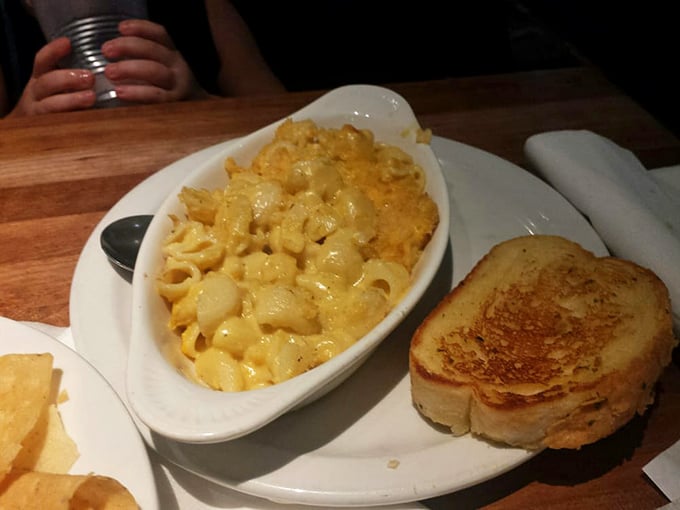 Behold the star attraction: mac and cheese that's achieved the perfect balance of creamy indulgence and al dente pasta dignity.