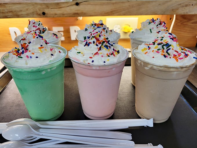 Milkshake heaven! These colorful concoctions aren't just drinks, they're works of art. Sprinkles included, diet resolutions not invited.