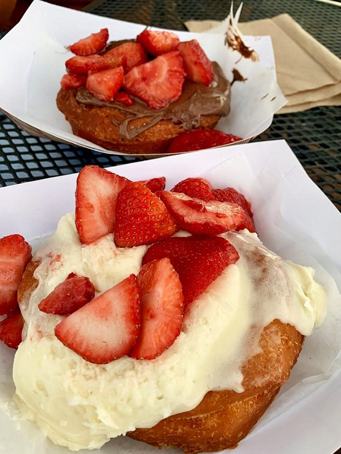 Double trouble never looked so sweet. Miss Shortcake and Dirty Berry donuts: proof that sometimes two wrongs make a deliciously right decision.