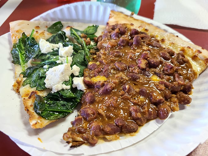 Talk about a dynamic duo! These slices are the Batman and Robin of the pizza world &ndash; one lean and green, the other meaty and mighty.