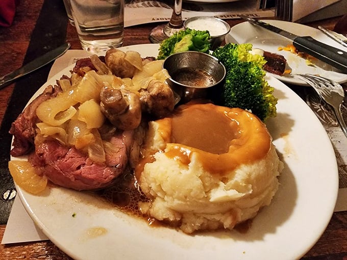 Holy cow, that's a meal! This prime rib platter is so hearty, it could fuel a cattle drive across the Great Plains.