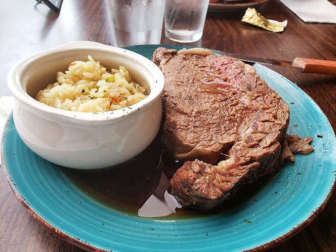 Behold the prime rib &ndash; a cut so tender, it practically slices itself. Paired with that loaded baked potato, it's a meal that would make Ron Swanson weep with joy.