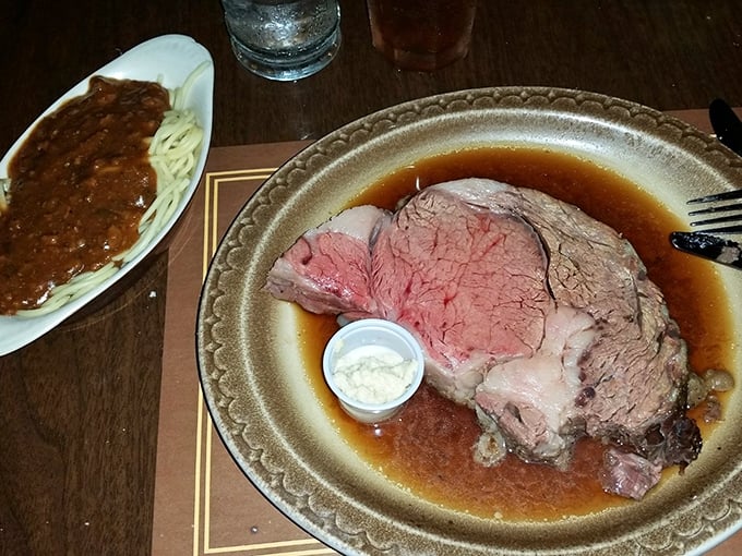 Behold, the star of the show! This prime rib isn't just rare; it's practically extinct. Juicy perfection on a plate.