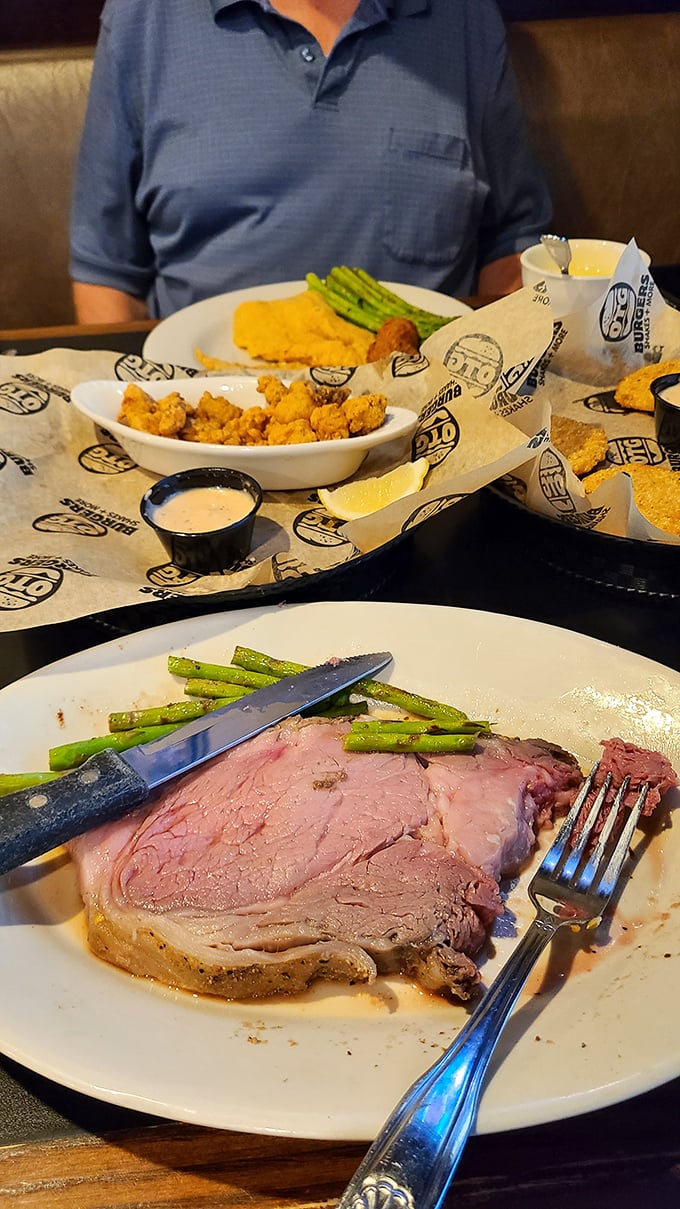 A plate that screams "I'm worth it!" Prime rib so tender, it practically melts on your fork, paired with sides that refuse to be overshadowed.