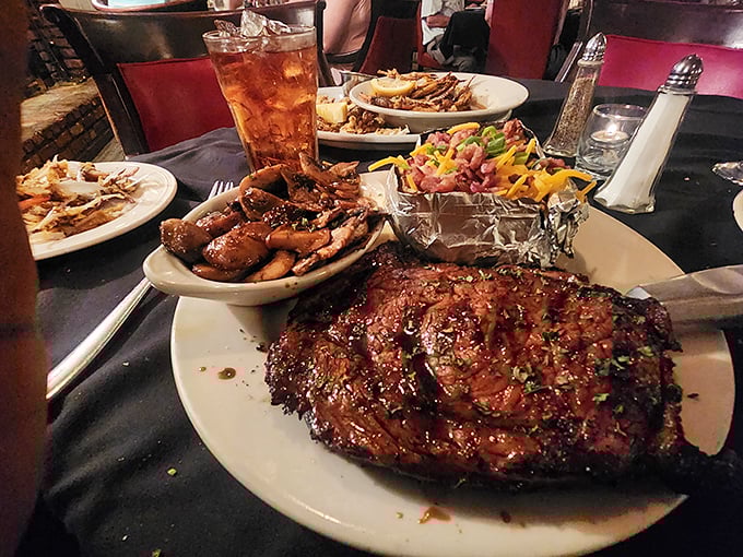 Holy cow! This prime rib plate is a meat lover's fantasy come to life. It's so big, it might need its own ZIP code. Bonus: The loaded baked potato looks like a work of art.