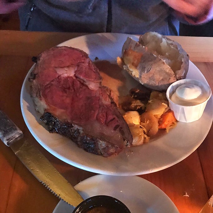 Behold the star of the show! This prime rib isn't just a meal, it's a meaty masterpiece that would make even a vegetarian swoon.