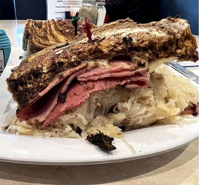 Not all heroes wear capes&mdash;some come stacked between marble rye. This towering Reuben with sauerkraut spilling out is Delaware's answer to sandwich perfection.
