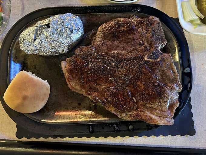 Behold the T-Bone, king of the steaks! This beauty could make a vegetarian weep and a meat-lover sing hallelujah to the grill gods.