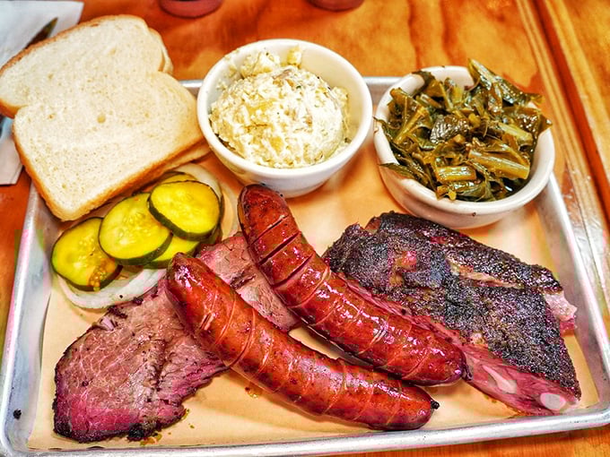 The Texas Trinity &ndash; where brisket, sausage and ribs unite in smoky harmony on a tray that demands respect and napkins.