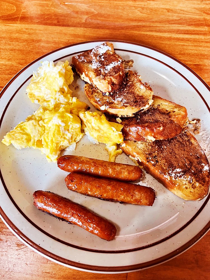 French toast that's off the rails! This Union Pacific-Style creation is a golden-brown masterpiece that would make even the Conductor say, "I choo-choo-choose this!"